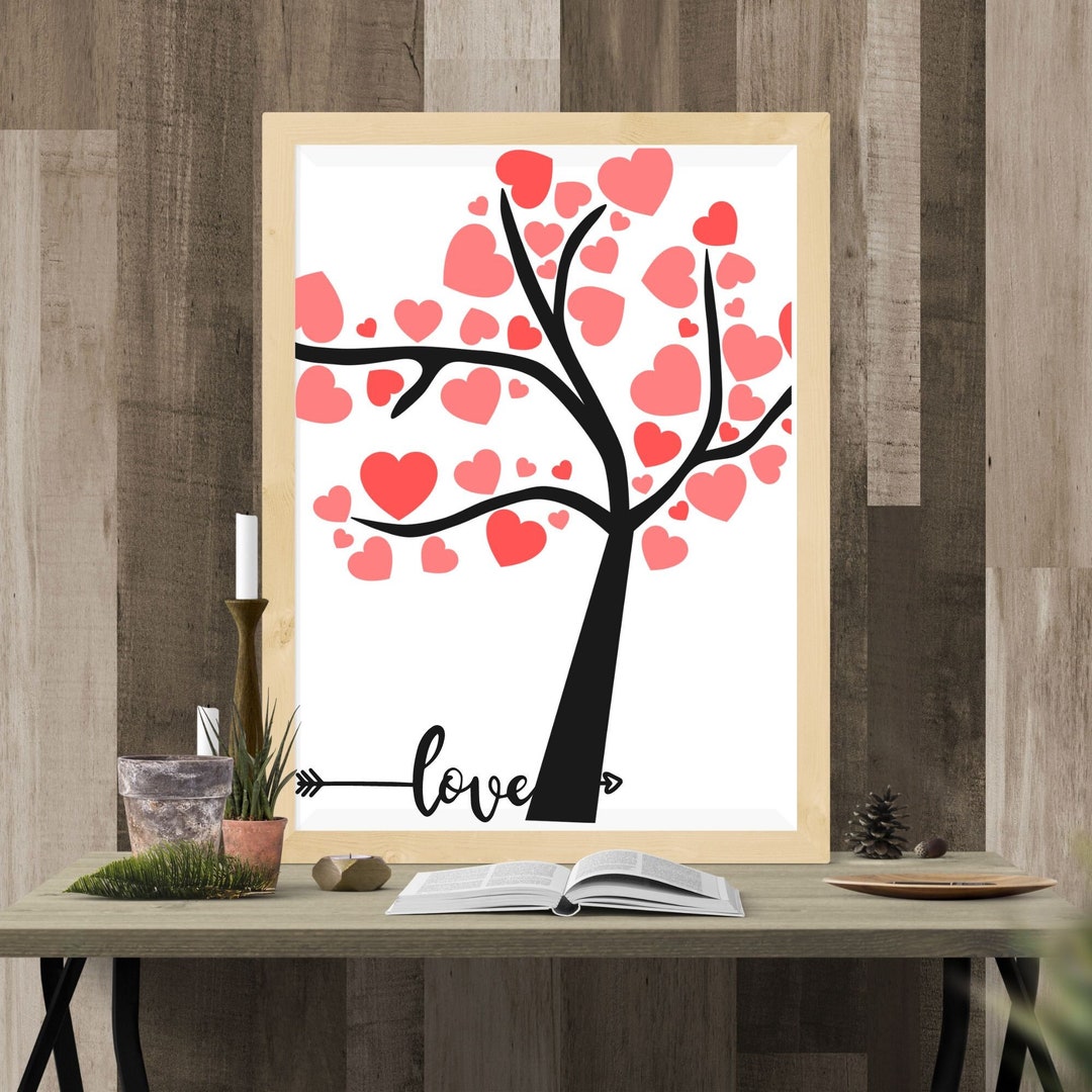 Romantic Wall Art, Tree With Hearts Wall Art, Anniversary Gift, Tree ...