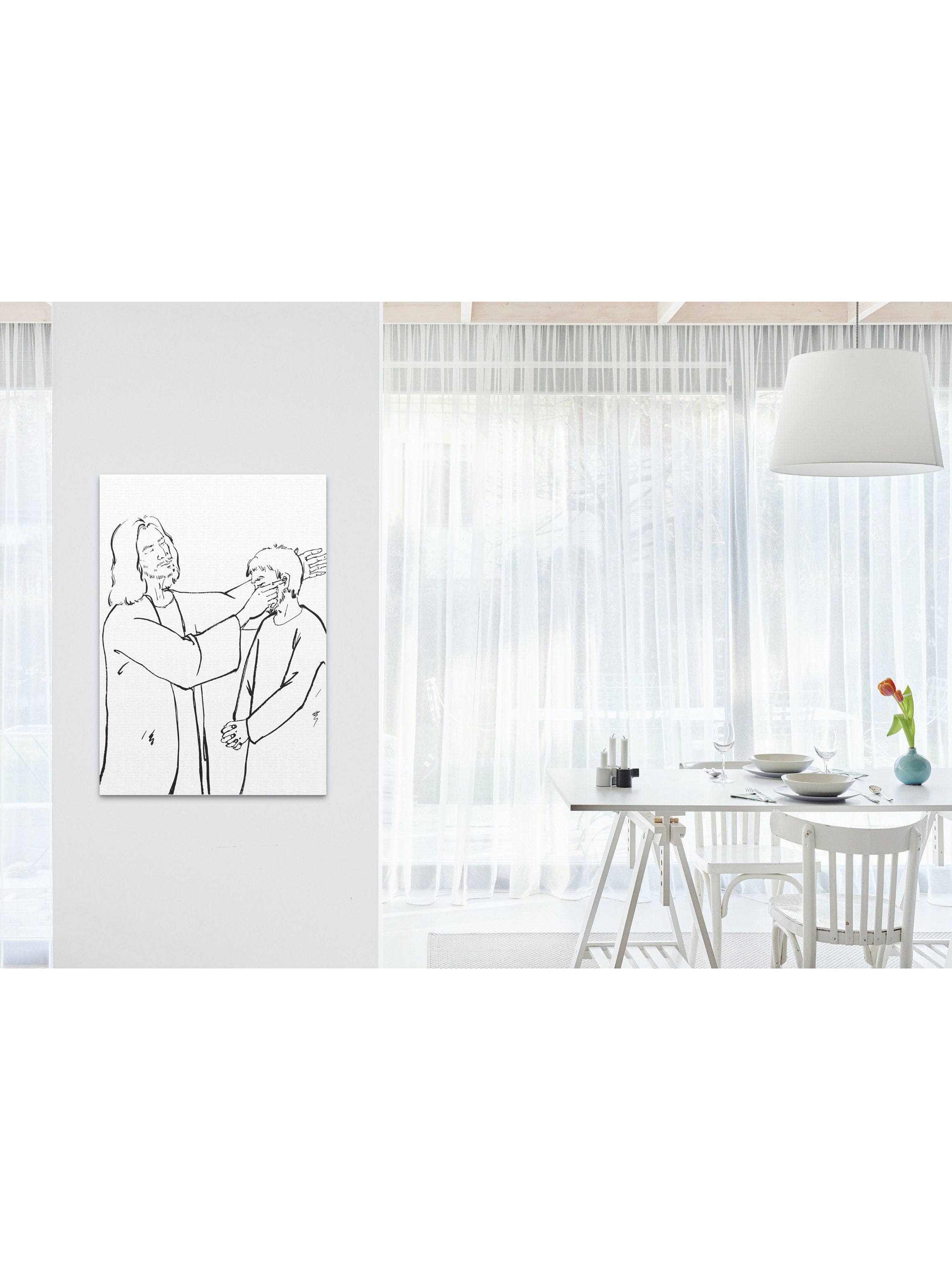 Jesus Line Art, Jesus Healing Blind Man Wall Art, Jesus Giving Sight ...