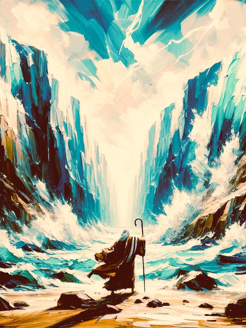 Moses Parting the Red Sea, Digital Biblical Art, Moses and Miracles ...