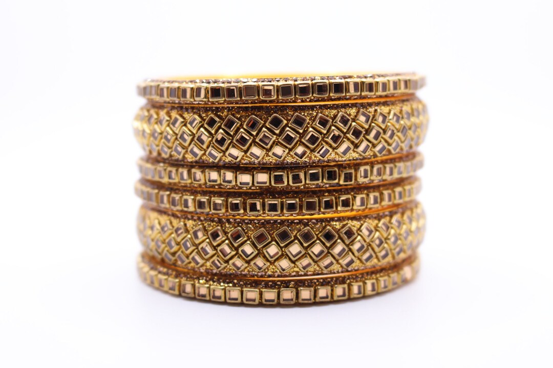 Gold Mirror Bangles Set 6 Pc/indian Bangles/punjabi Bangles Set/bridal ...