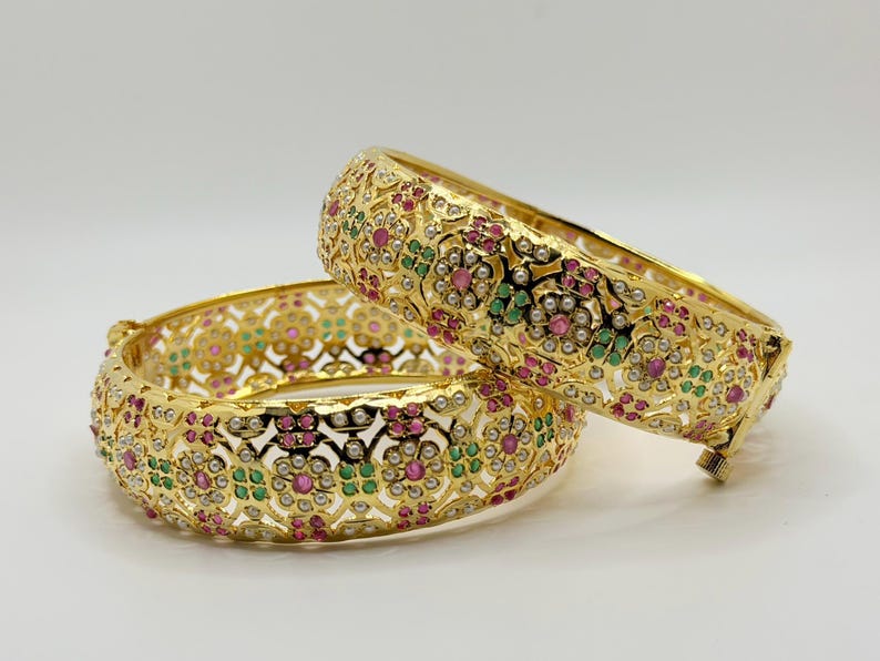 22K Gold Plated Bangles Set Adjustable Indian Bangles Bridal Jewelry ...