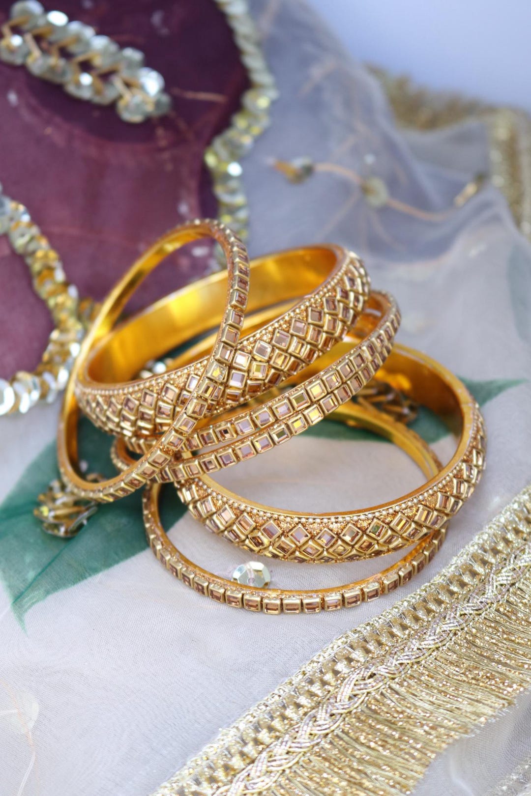 Indian Gold Bangles Set | Bridal Wedding Jewelry | Kundan Style ...