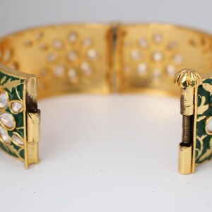 Kundan Openable Kada Bangle | Red & Green Enamel Bridal Bracelet | Adjustable Gold Plated Indian ...