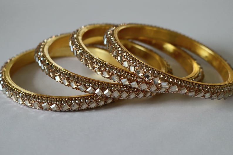 Hyderabadi Lac Indian Gold Bangles for Wedding, Party / Set of 4 - Etsy