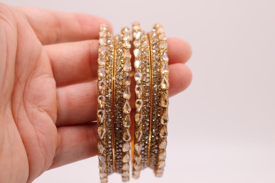 Indian Hyderabadi Lac Gold Bangles for Wedding, Party / Set of 4 ...