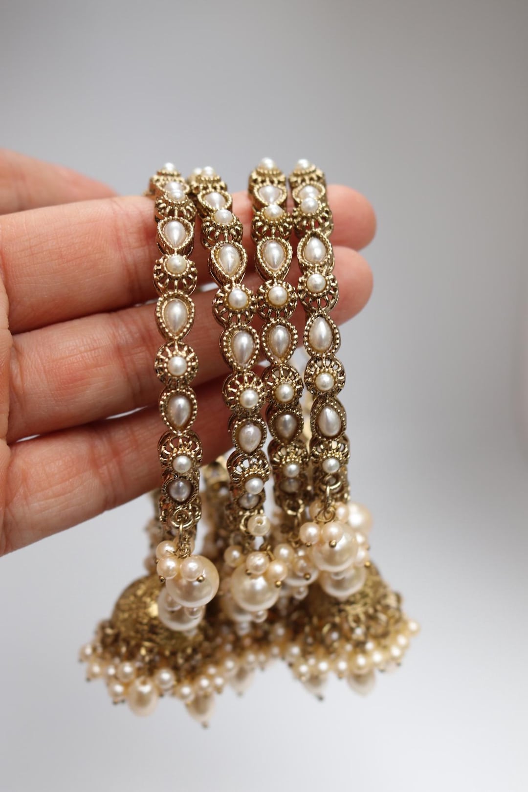 Pearl Jhumka Bangles Set, Gold Finish, Indian Bridal Jewelry - Etsy