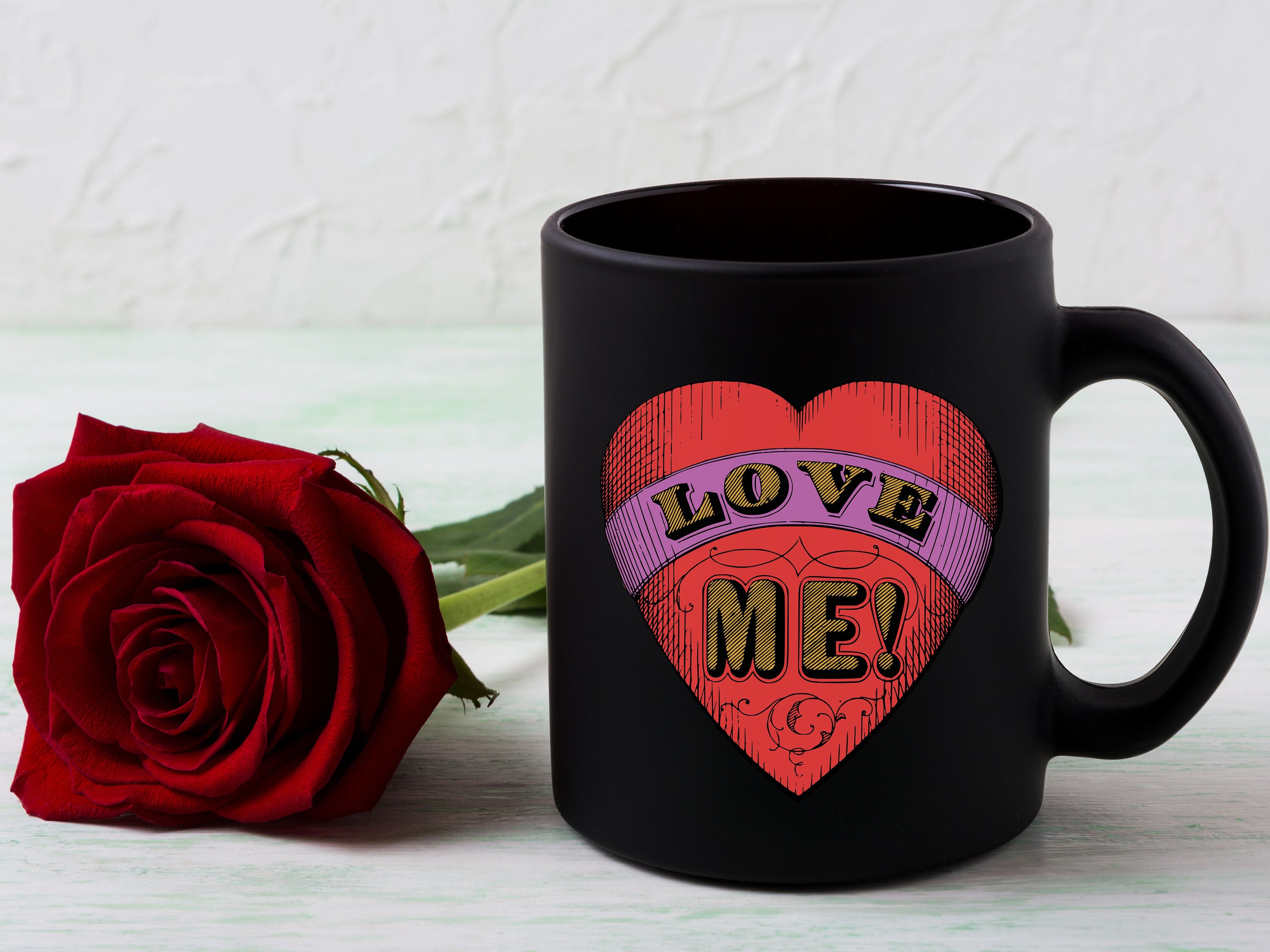 LOVE ME Gift Mug, Mug With Heart, Engagement Party Mug, 11oz Black Mug ...
