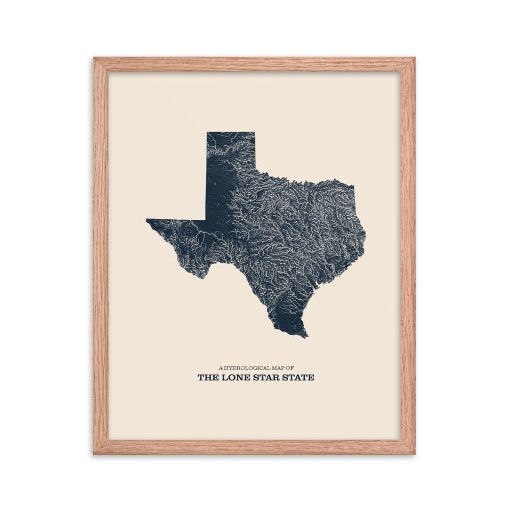 Hydrological Map of Texas Framed Poster - Etsy