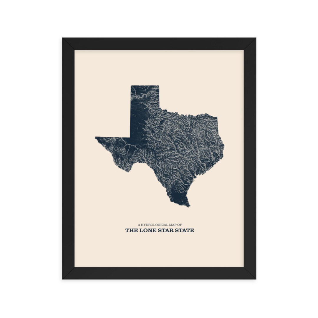 Hydrological Map of Texas Framed Poster - Etsy