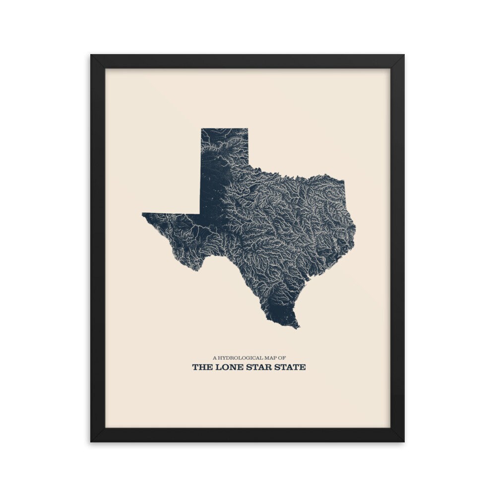 Hydrological Map of Texas Framed Poster - Etsy