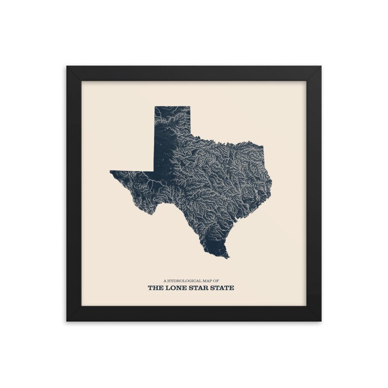 Hydrological Map of Texas Framed Poster - Etsy