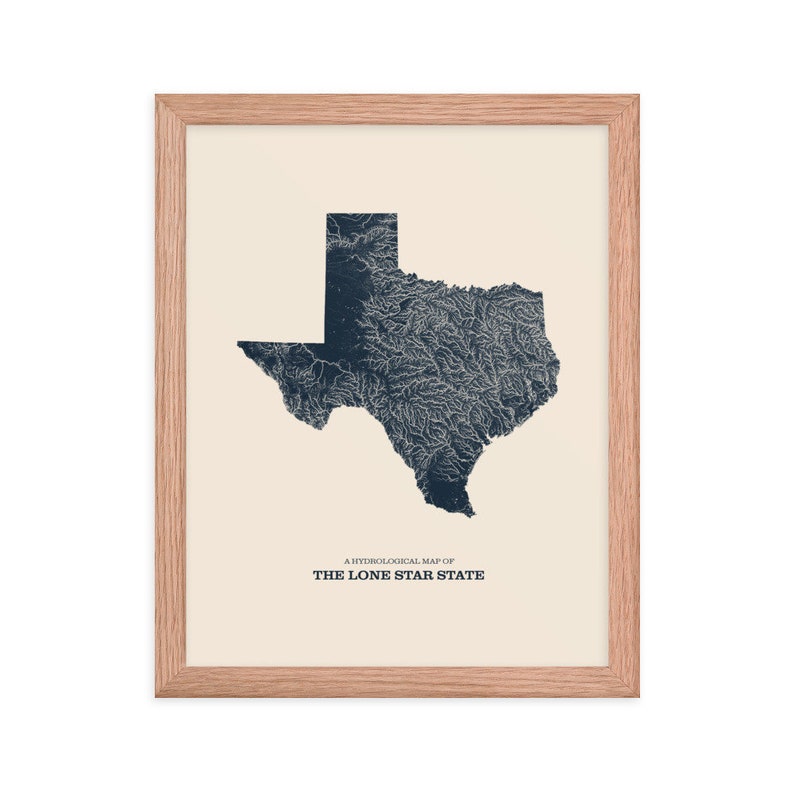 Hydrological Map of Texas Framed Poster - Etsy