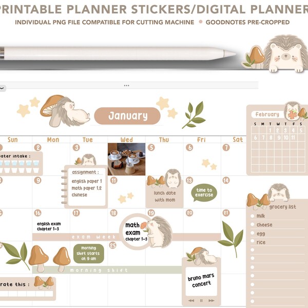 Editable Cute Hedgehog Sticker Planner for Goodnotes Digital Planner ...