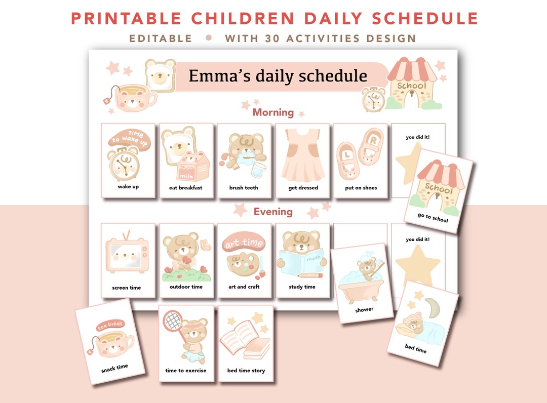 Printable Children Daily Schedule Activity Editable in Canva / Cricut ...