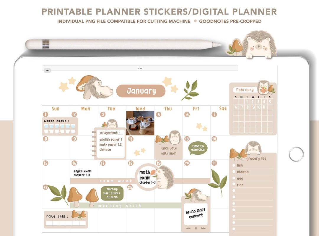 Editable Cute Hedgehog Sticker Planner for Goodnotes Digital Planner ...