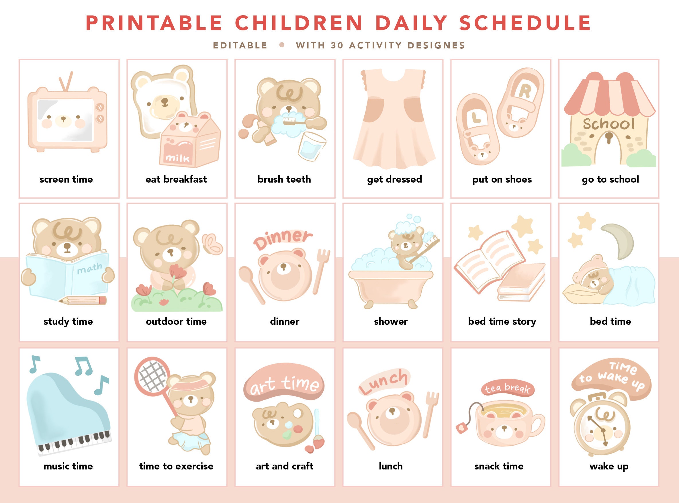 Printable Children Daily Schedule Activity Editable in Canva / Cricut ...