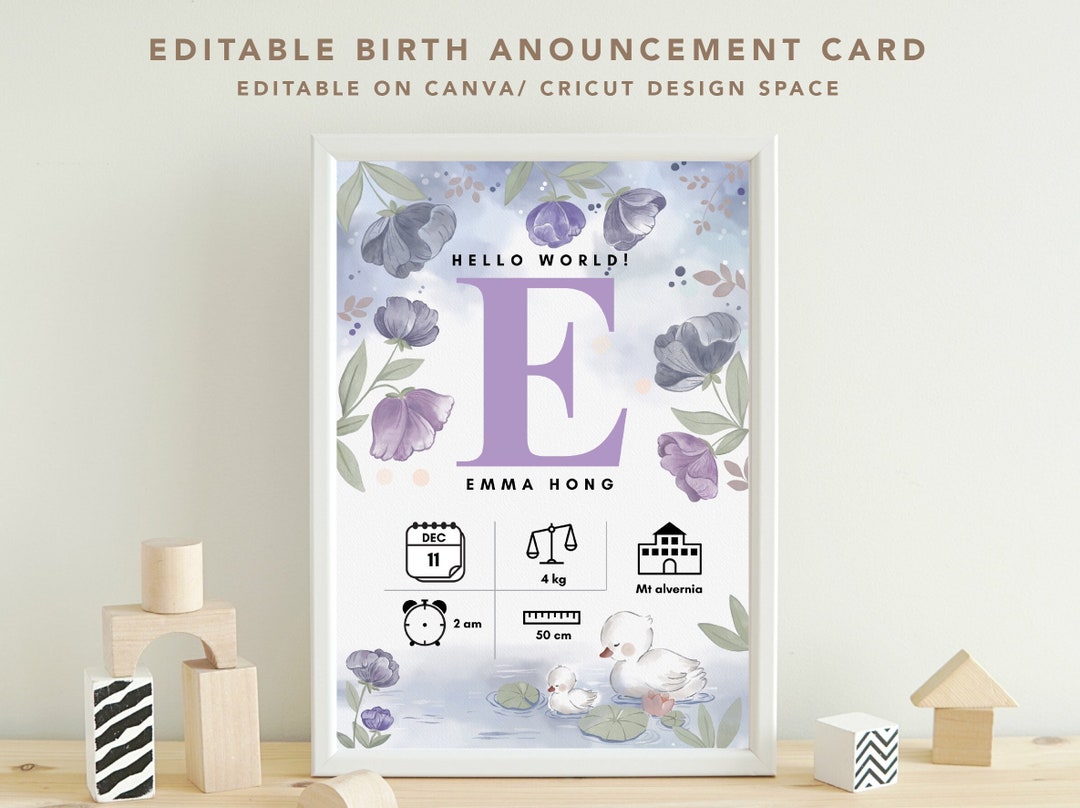 Newborn Baby Birth Announcement Template, Printable Photo Birth Card ...