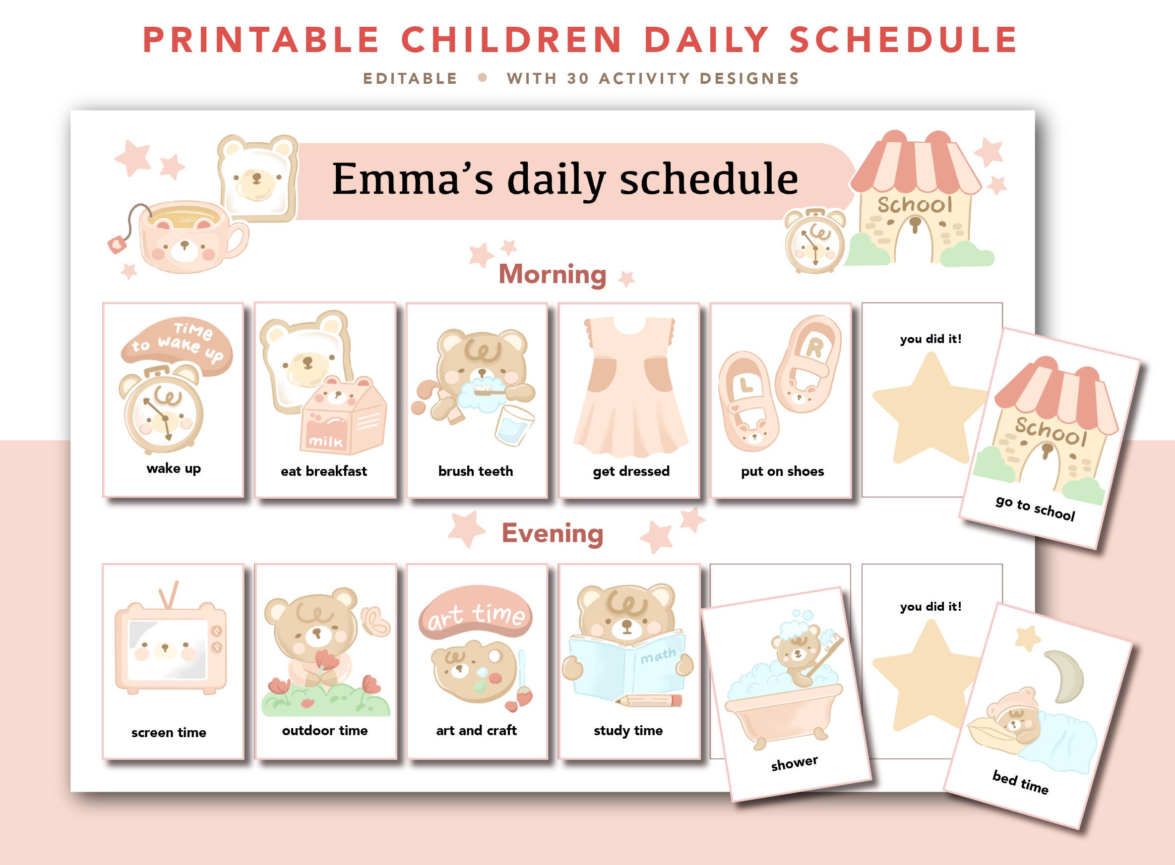 Printable Children Daily Schedule Activity Editable in Canva / Cricut ...