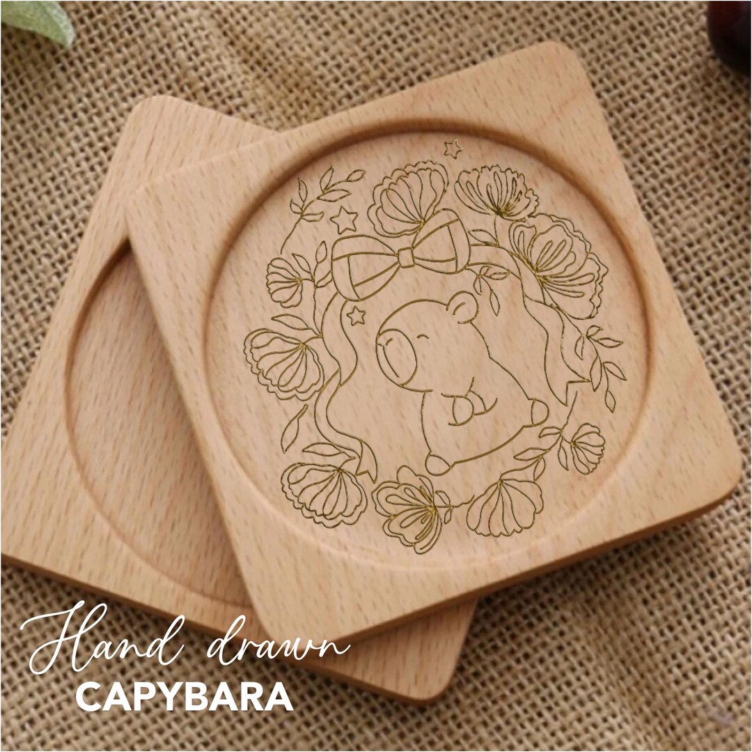 Capybara Hand Drawn Line Art, Capybara Floral Wreath Christmas Design ...