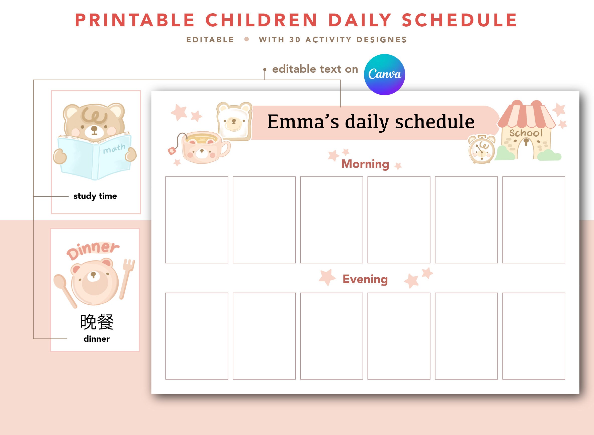 Printable Children Daily Schedule Activity Editable in Canva / Cricut ...
