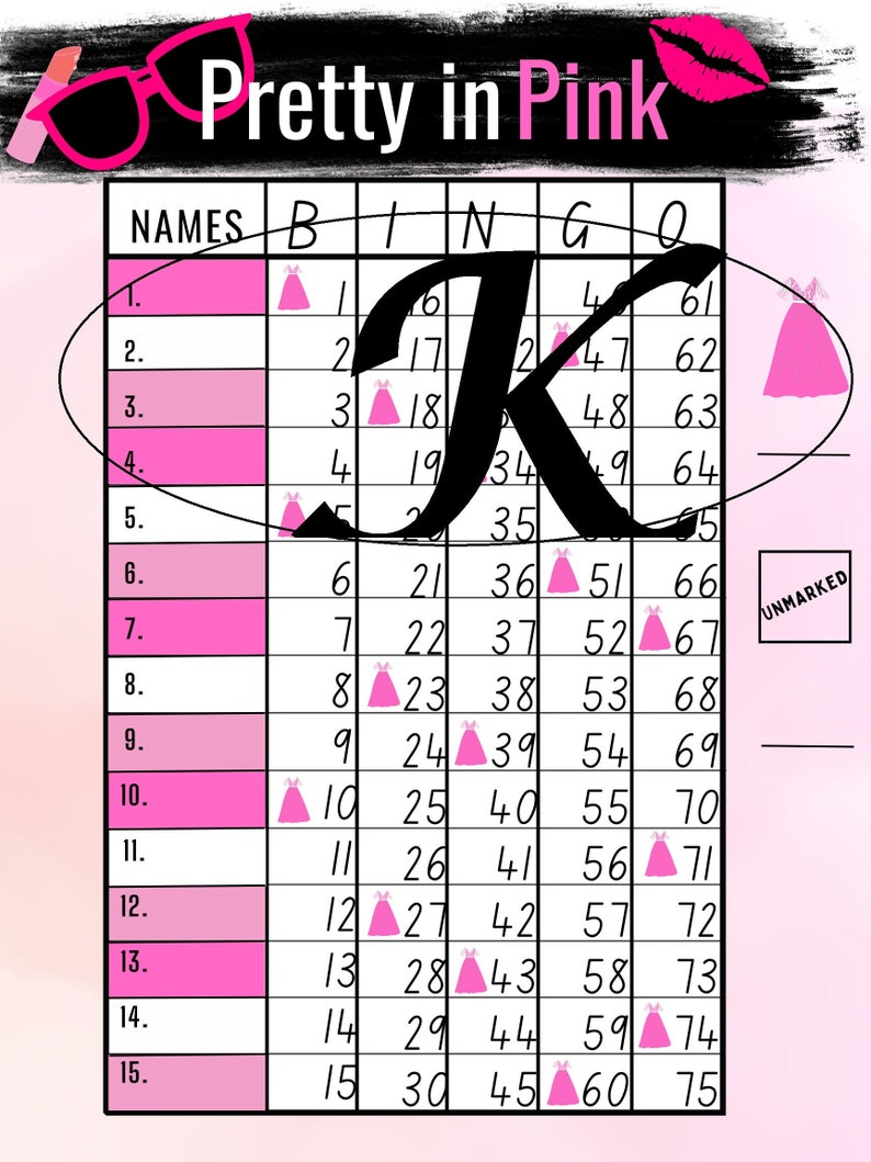 15 Player Bingo Board Pretty in Pink Digital 75 Balls - Etsy