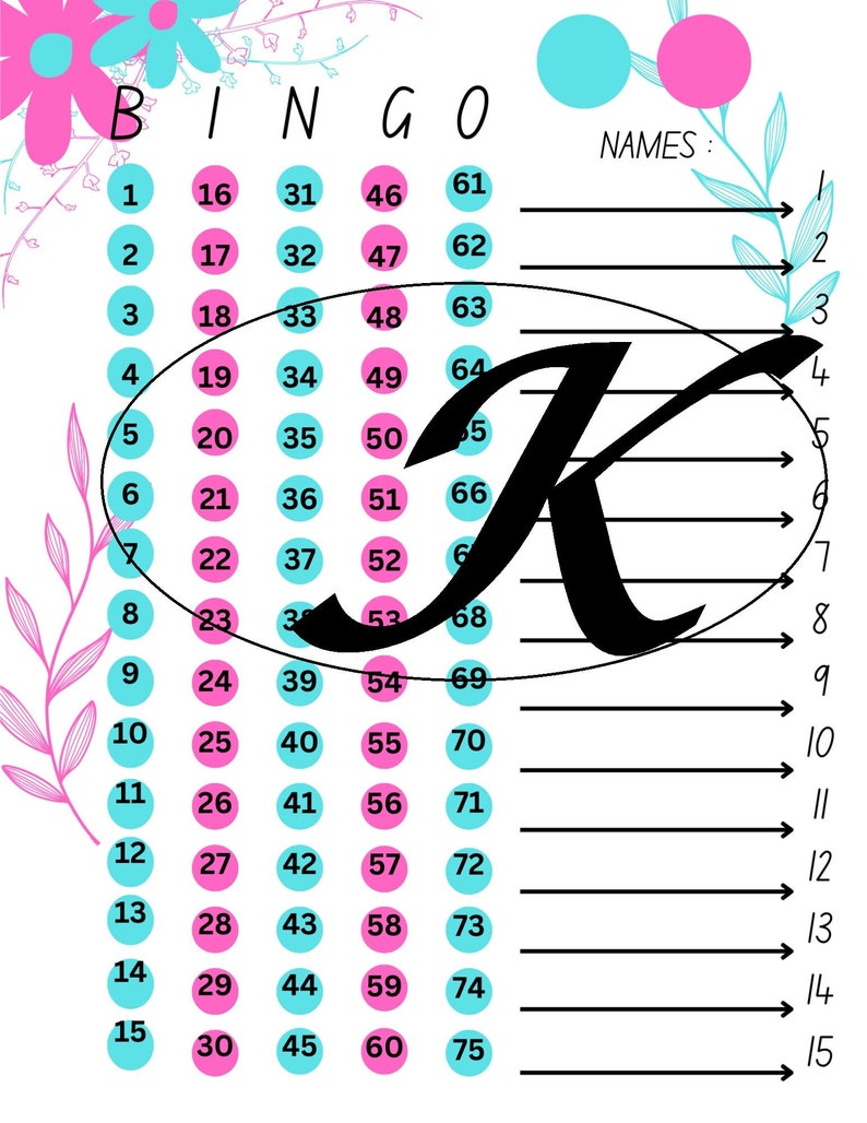 15 Player Bingo Card Spring Digital - Etsy