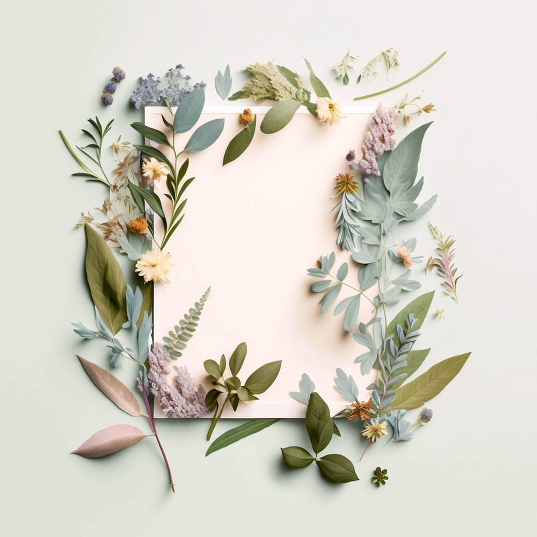 Botanical Floral Frame Border Printable Flatlay Background - Instant ...