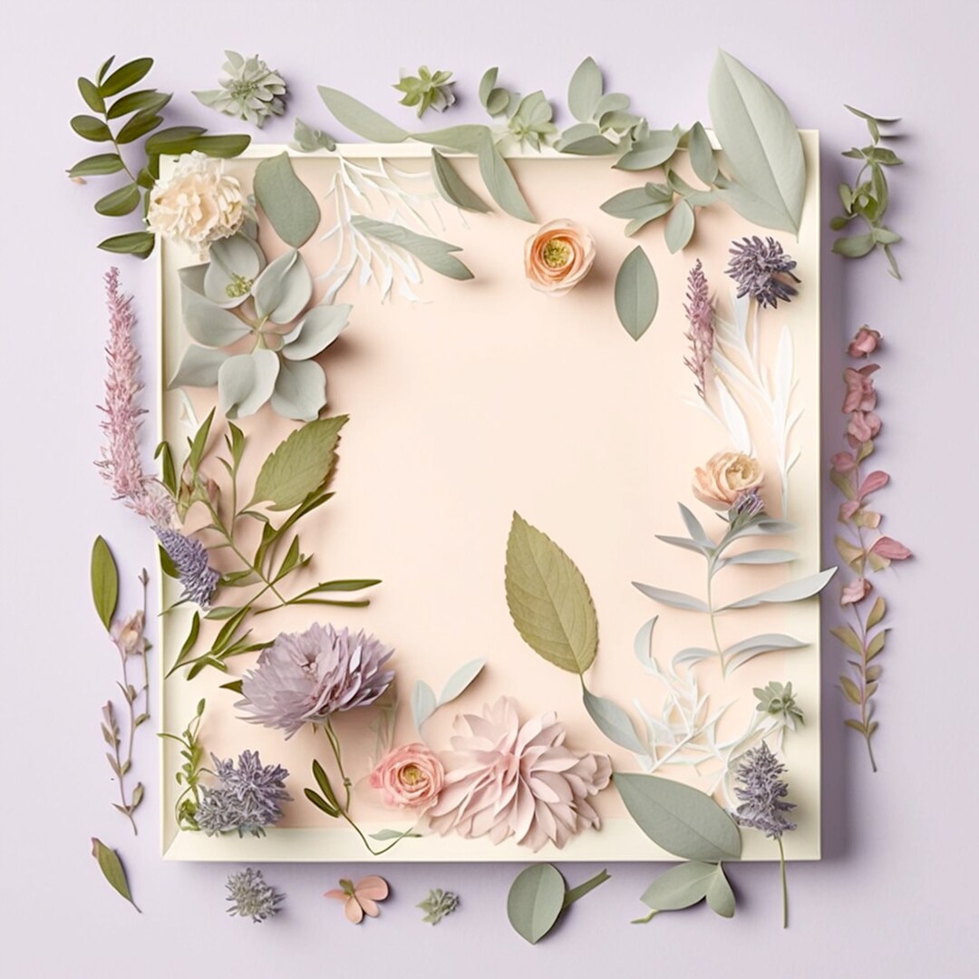 Botanical Floral Frame Border Printable Flatlay Background Instant ...