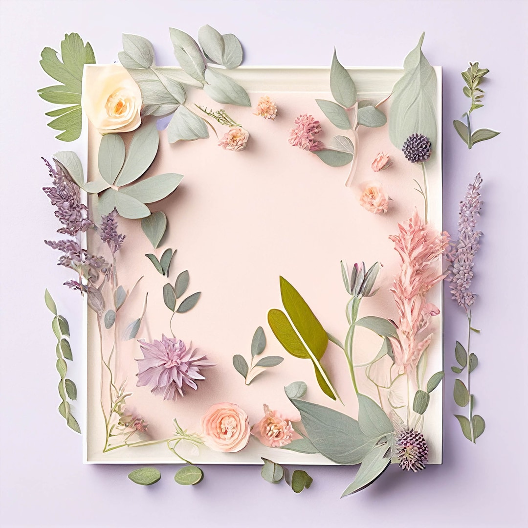 Botanical Floral Frame Border Printable Flatlay Background - Instant ...