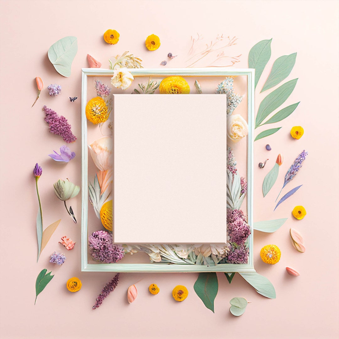 Botanical Floral Frame Border Printable Flatlay Background Instant ...