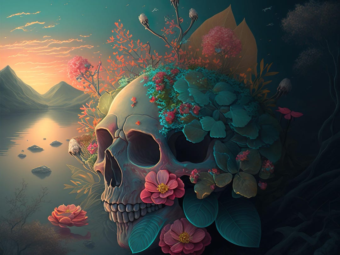 Floral Skull Landscape Art Print: Vibrant Room Decor (digital Download ...