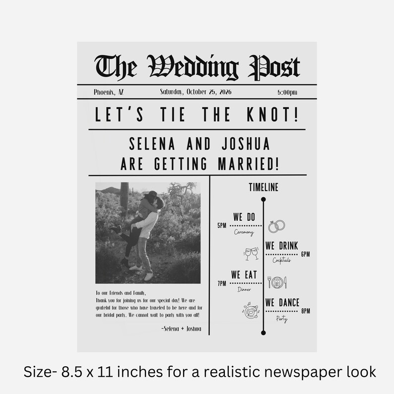 Newspaper Wedding Program, Printable Wedding Program Template, EDITABLE ...