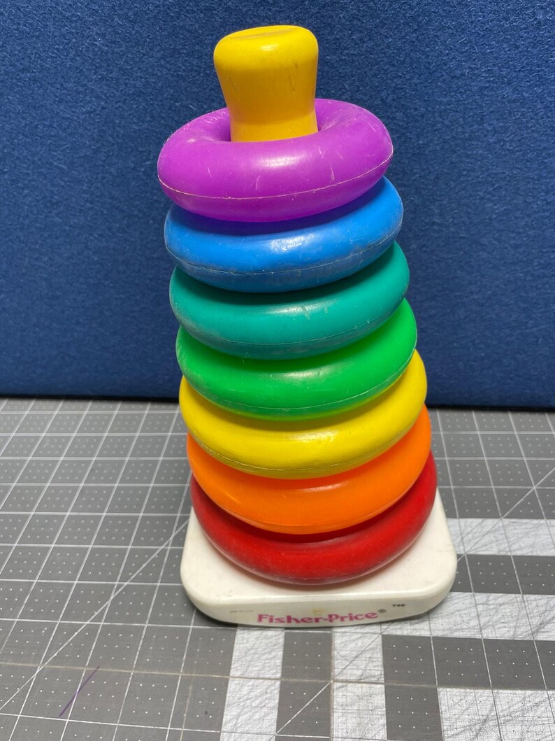 Vintage Fisher Price #740 Rock-a-stack Rainbow Ring Toy 7 Rings - Etsy