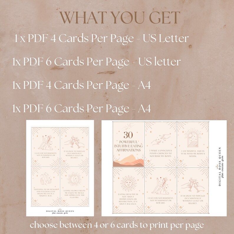 Intuitive Eating Affirmation Cards (INSTANT DOWNLOAD), Cards for ...