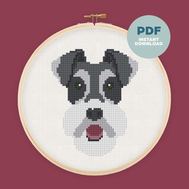 Happy Schnauzer Cross Stitch Pattern – Instant PDF Download, Cute Dog ...