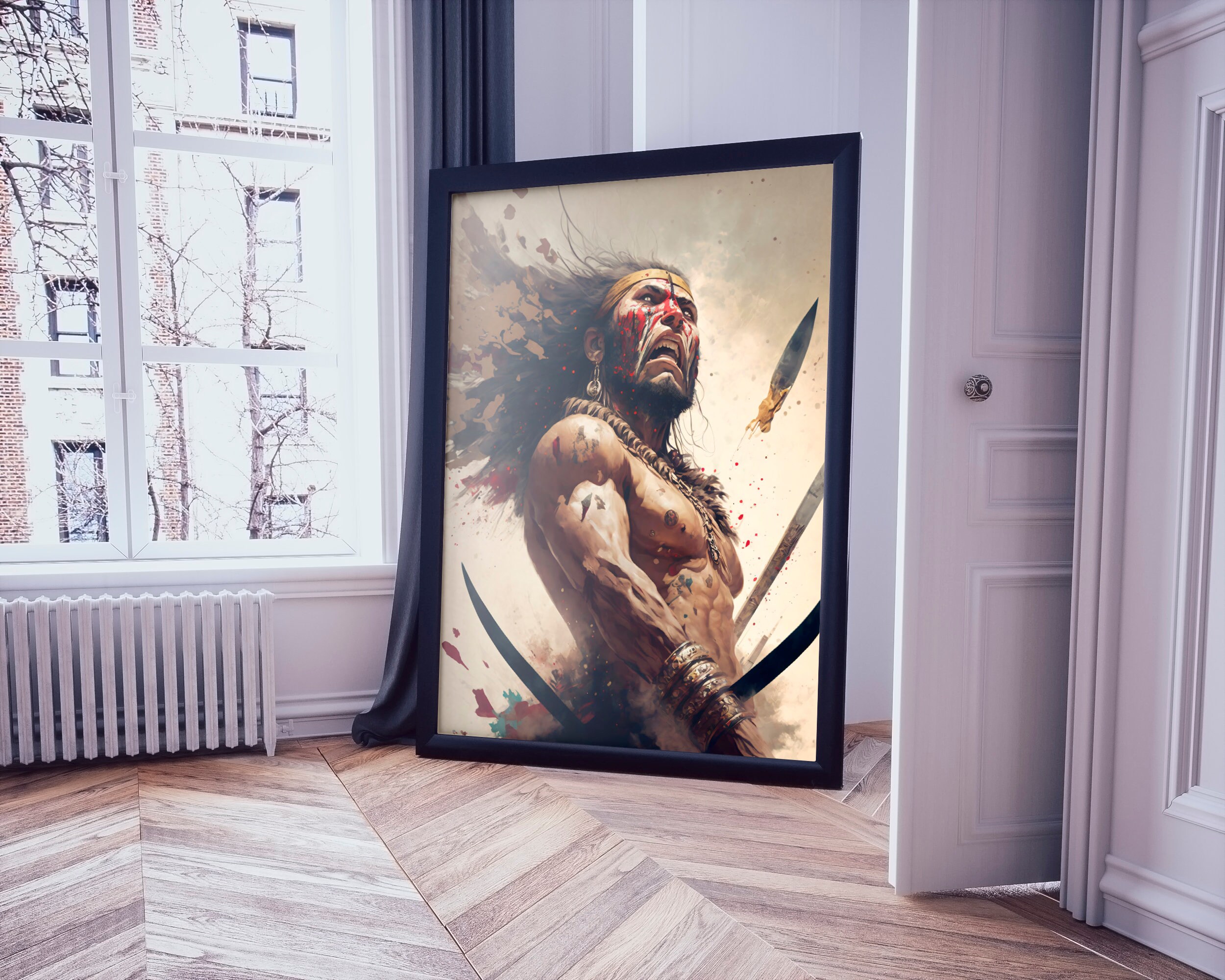 Apache Warrior, Digital Art Print, AI Generated, Wall Art, Square, AI ...