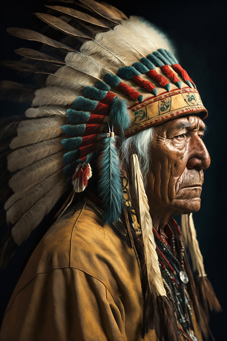 Huron Chief Portrait, Digital Art Print, AI Generated, Wall Art, AI Art ...
