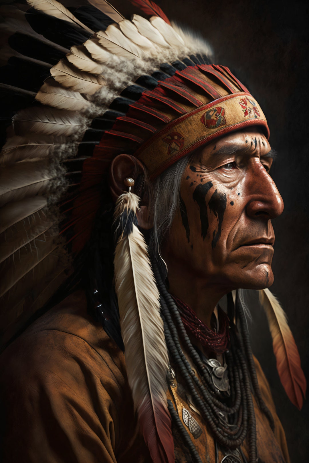 Huron Chief Portrait, Digital Art Print, AI Generated, Wall Art, AI Art ...