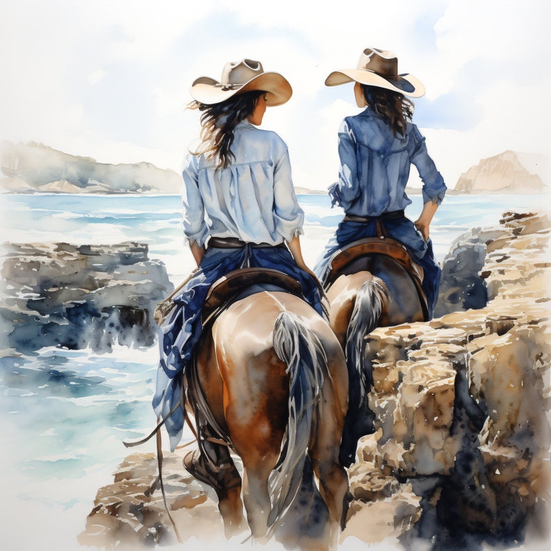 Coastal Cowgirls, Printable Wall Art, Watercolor Poster Design, Digital ...