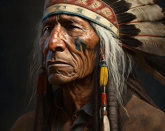 Apache Indian Chief Digital Art Print Christmas Gift Wall Art Decor Art ...