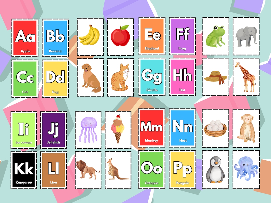 ABC Flash Cards 26 Letters of the Alphabet With Pictures Digital File ...