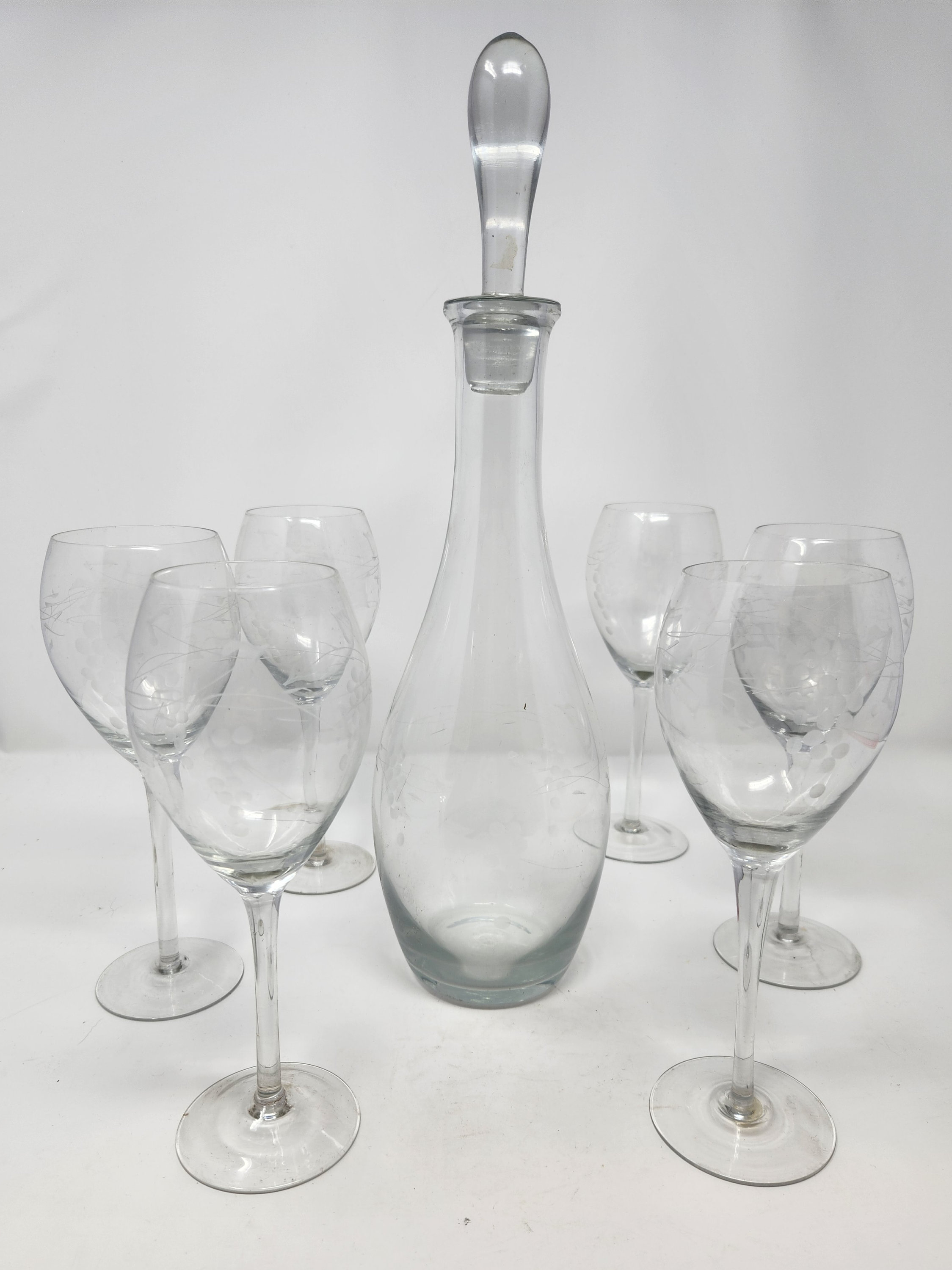 Vintage Etched Glass Grape Vine Wine Decanter Set With 6 Matching Wine Glasses - Etsy