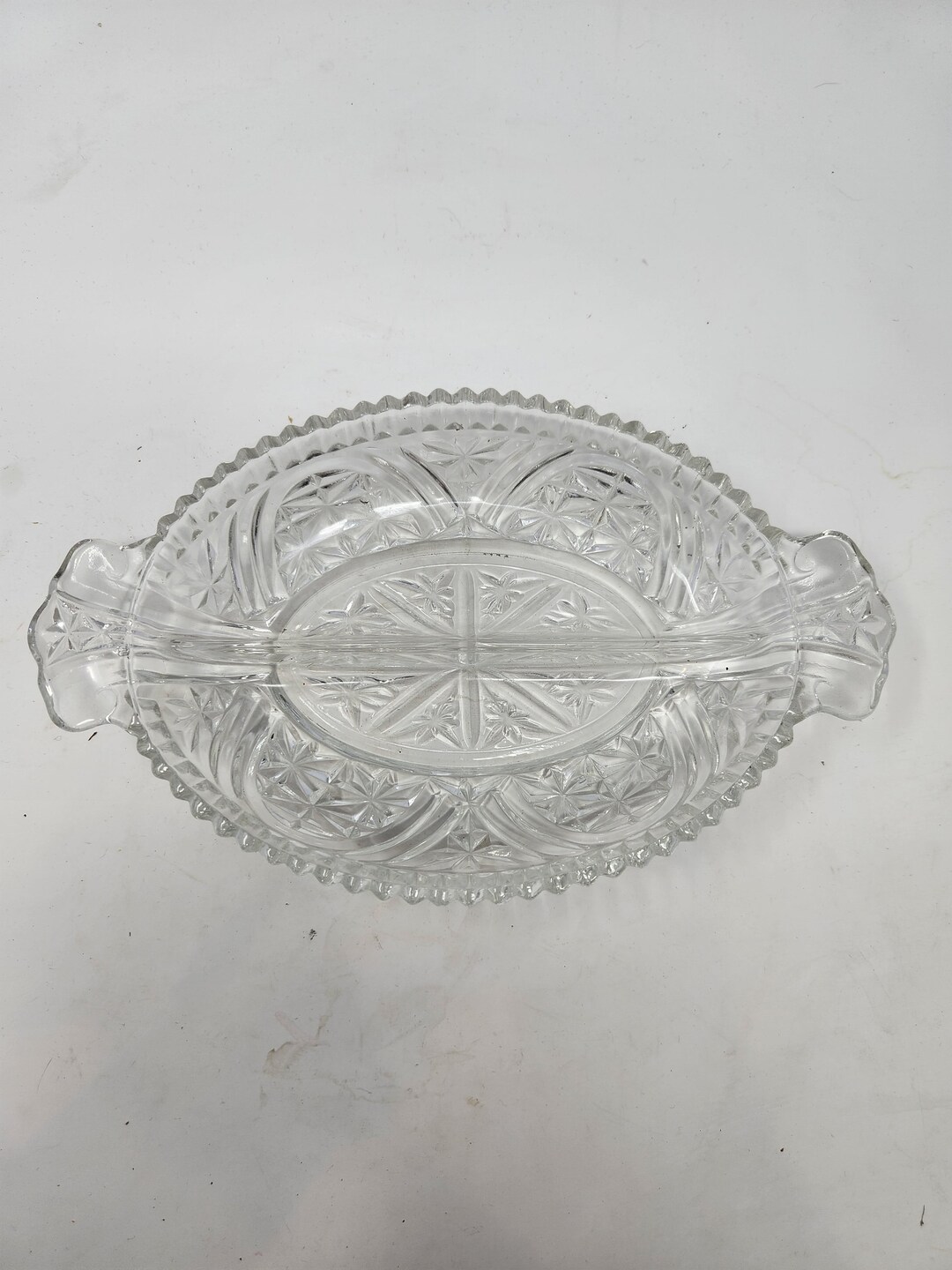 Vintage Anchor Hocking Glass 10" Oval Divided Relish Tray "stars & Bars ...