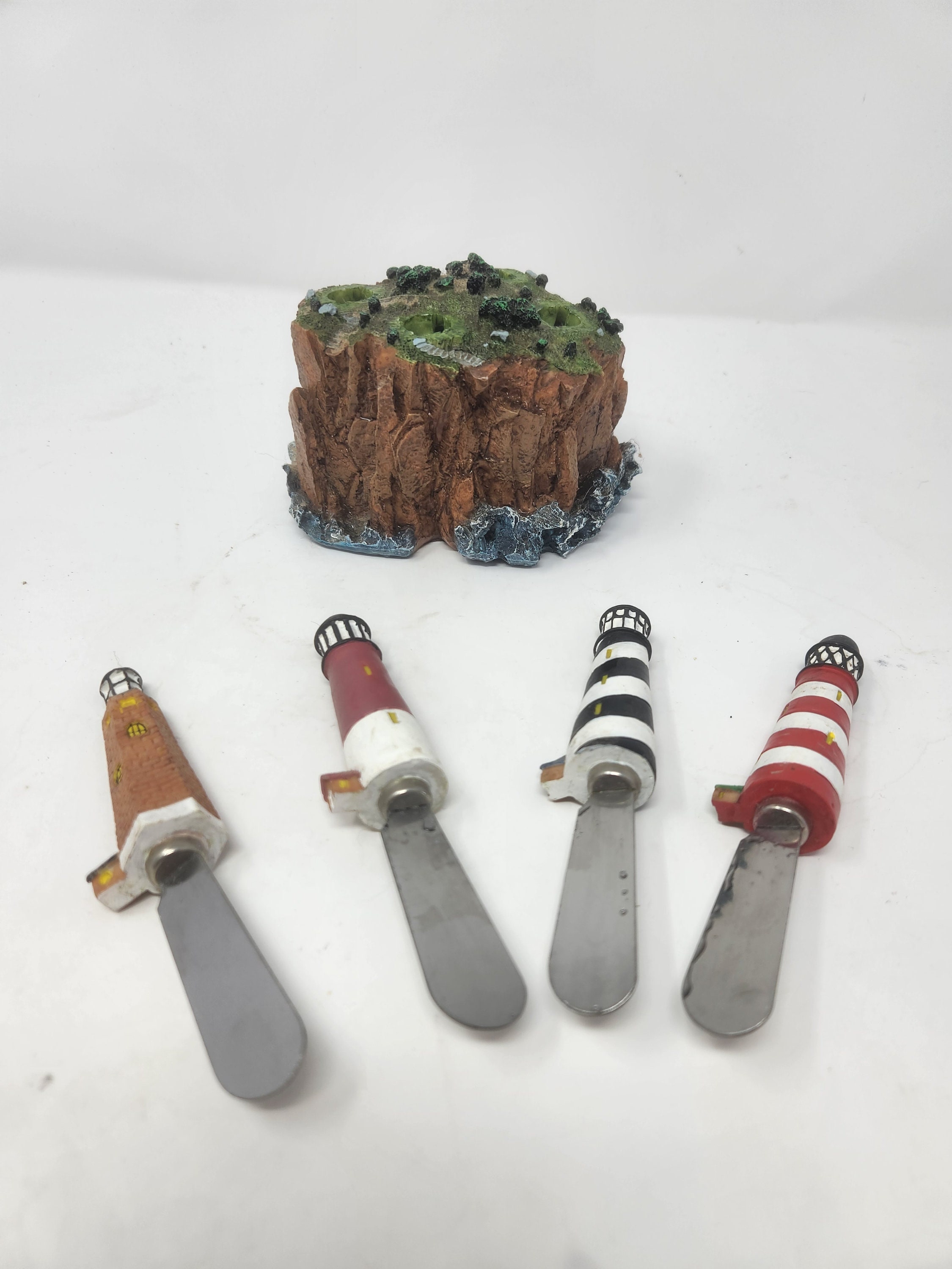 Vintage Ganz Lighthouse Hors D'oeuvre Cheese Spreader Knives With Cliff ...