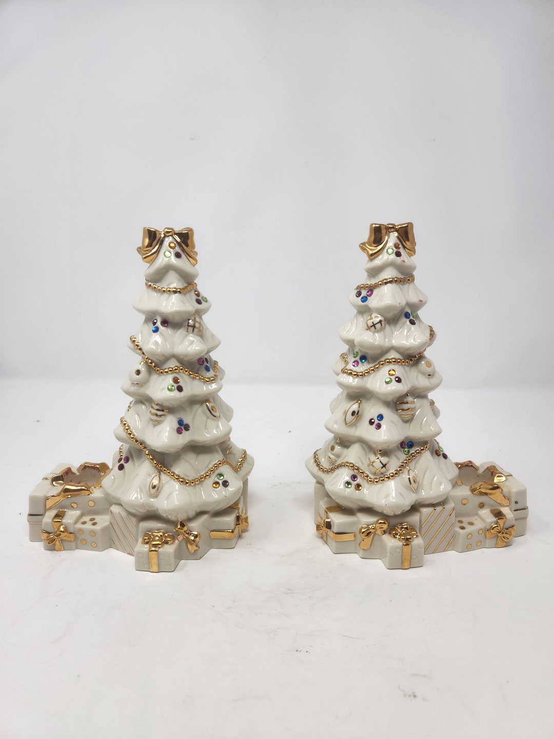 Set of Two Lenox the Jeweled Christmas Tree Candlesticks Fine Ivory ...