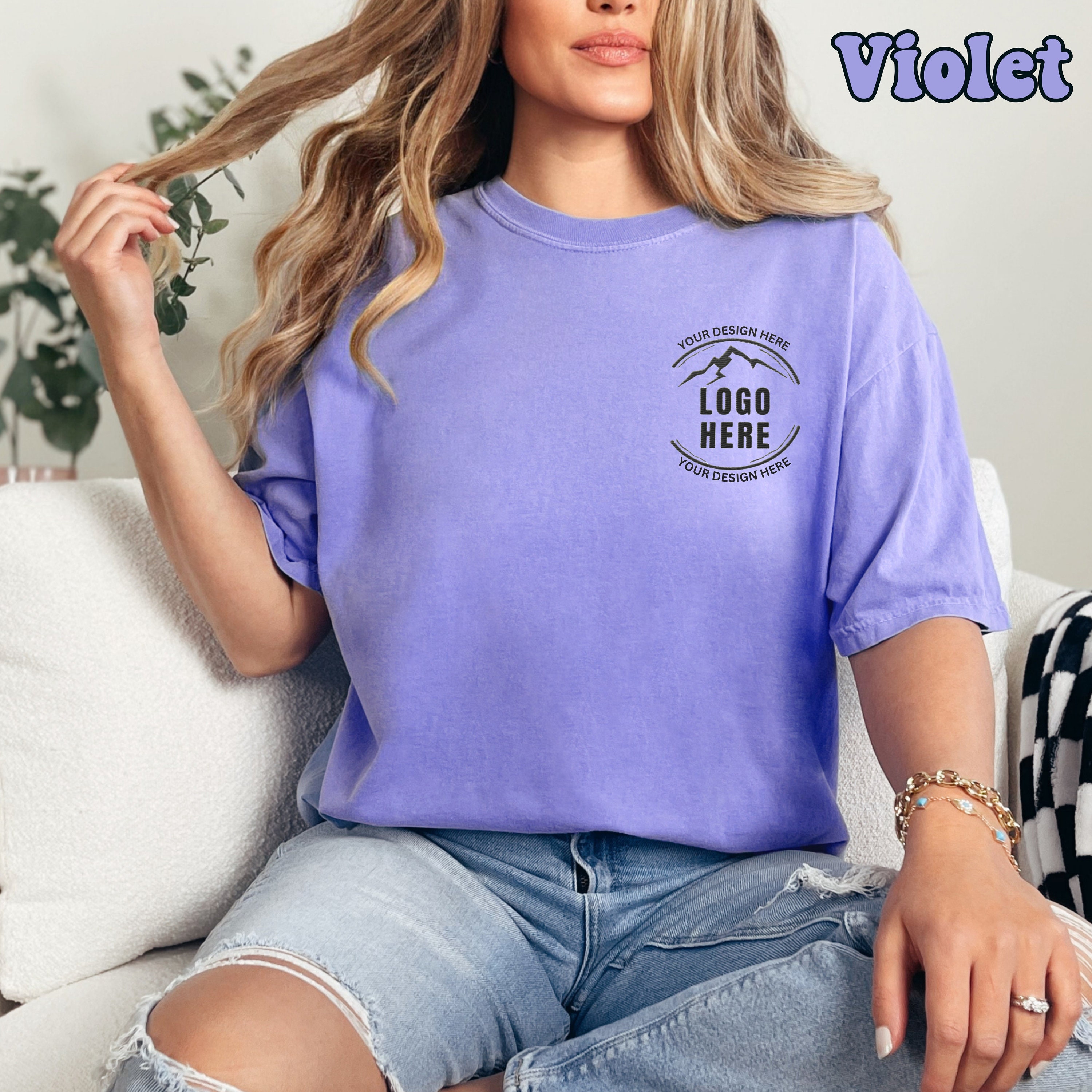 Custom Logo Design Comfort Color Embroidery Shirt, Company Embroidered ...