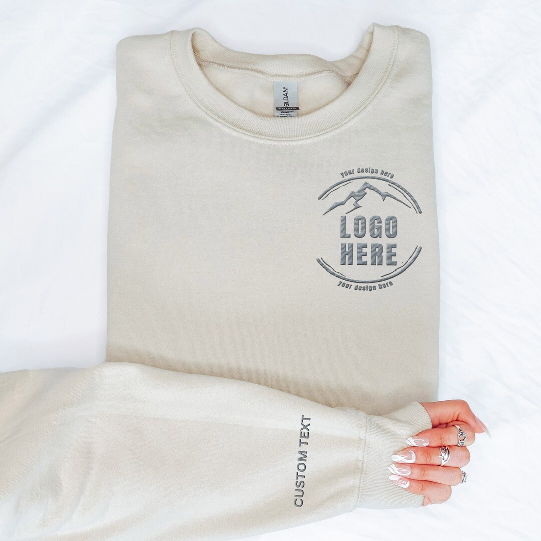 Custom Embroidered Logo Text Sweatshirt, Embroidered Business Logo ...