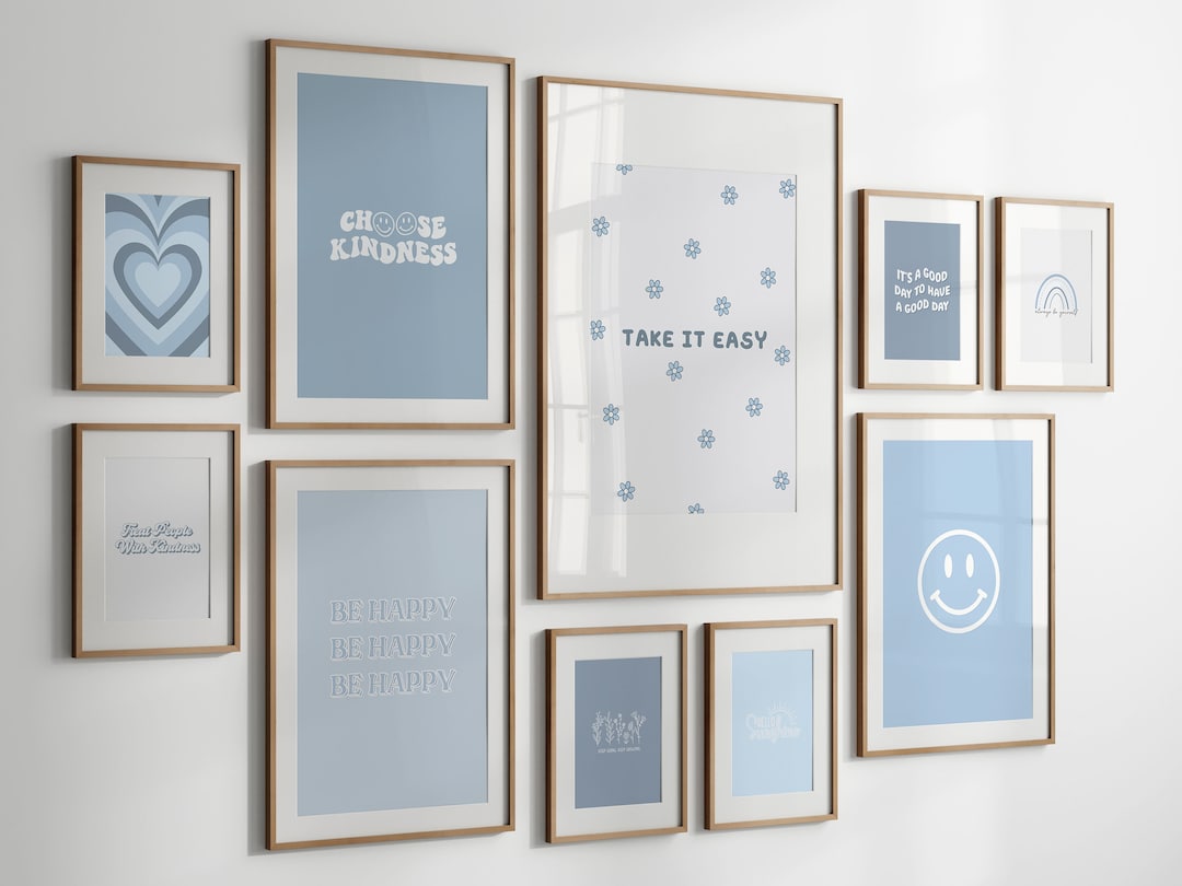 Trendy Blue Wall Art Set of 18 Prints | Minimalist Wall Decor Bundle ...