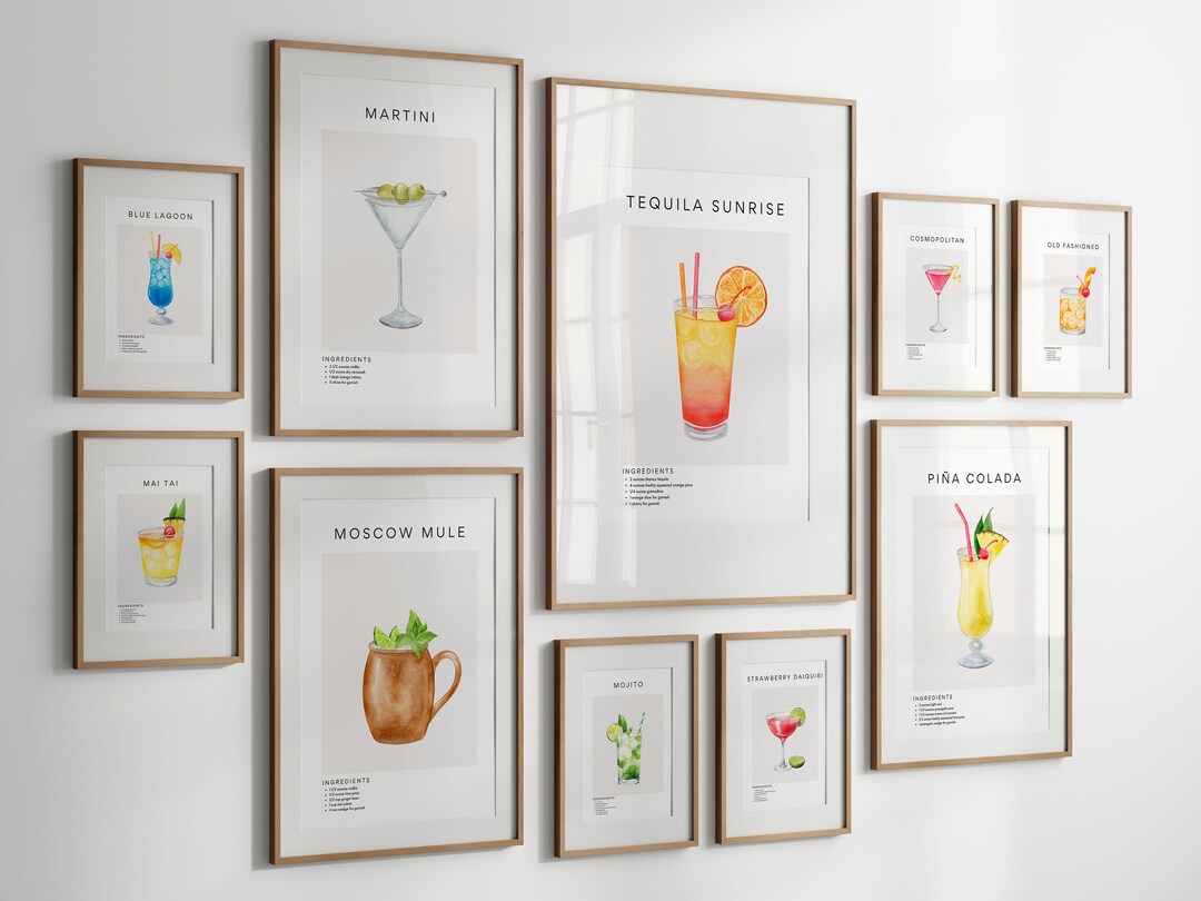 Minimalist Cocktail Wall Art Set of 12 Prints | Bar Cart Decor ...