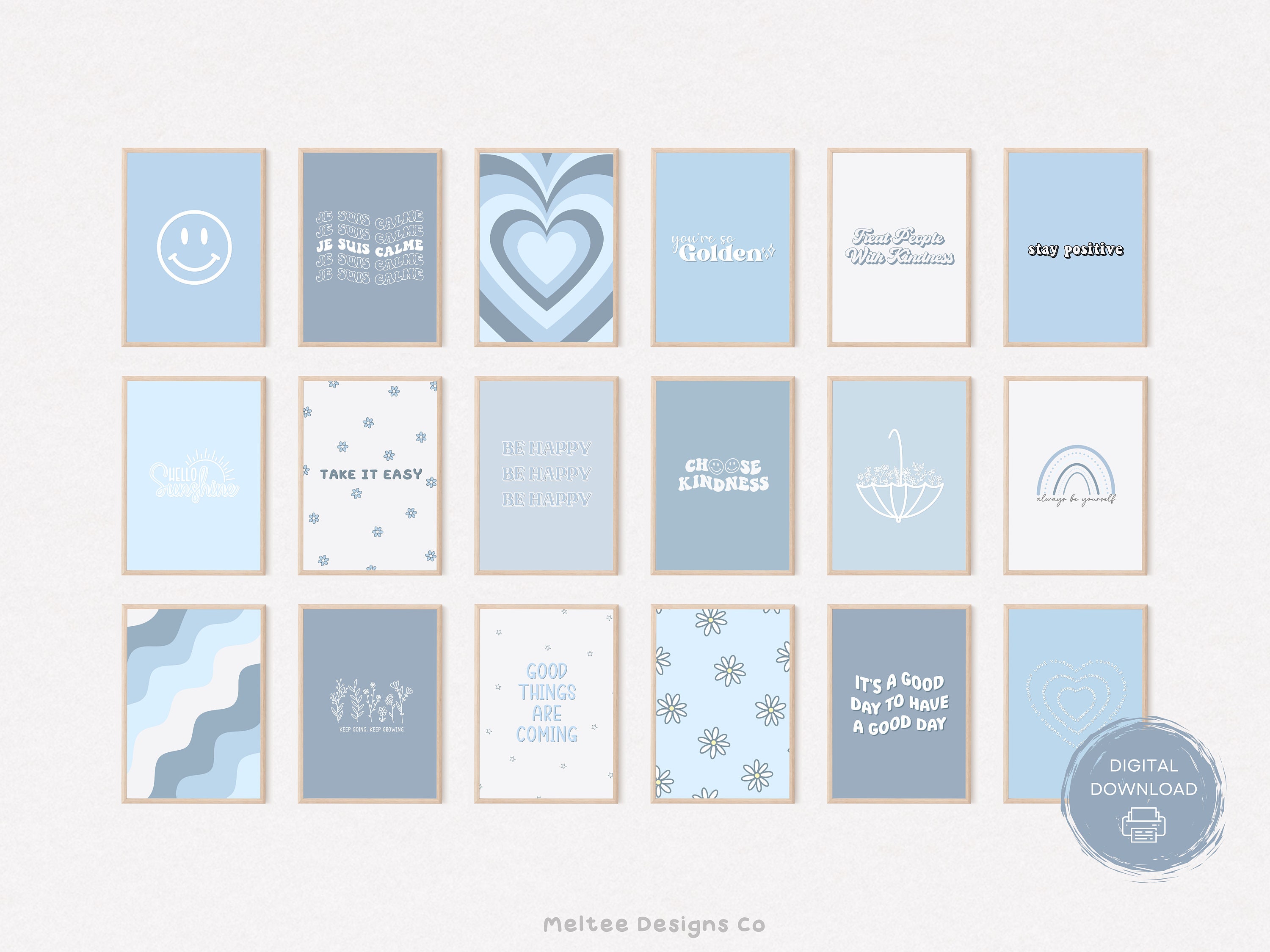 Trendy Blue Wall Art Set of 18 Prints | Minimalist Wall Decor Bundle ...